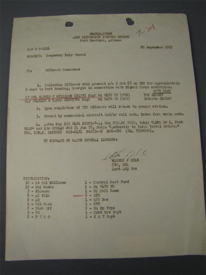 Vintage U.S Army Travel Order Document Signal Corps