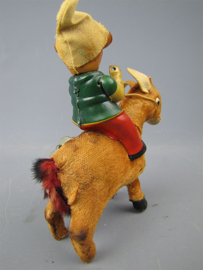 Vintage Tin Wind Up Hopping Donkey w/ Vinyl Head Rider Made in Japan ...