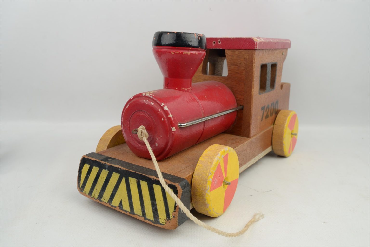 Large Vintage Child's Wooden Pull Toy Train Engine Locomotive Made in ...