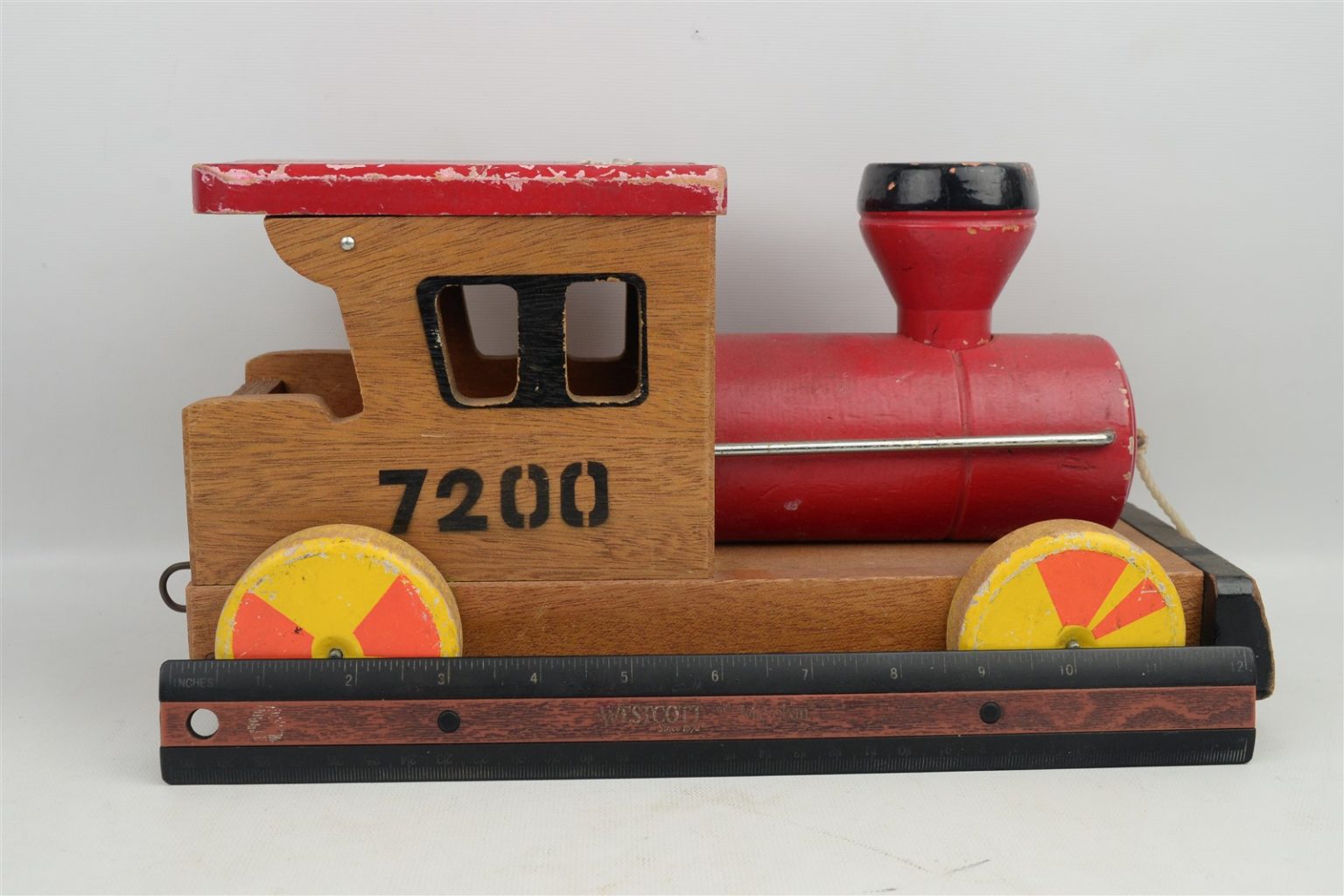 Large Vintage Child's Wooden Pull Toy Train Engine Locomotive Made in ...