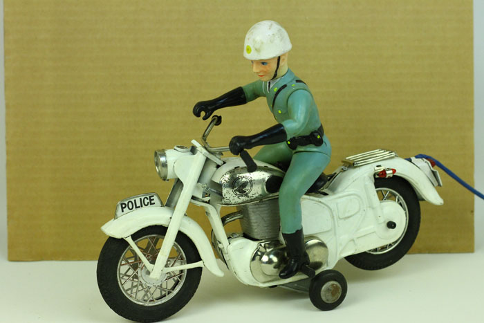 Vintage c. 1960s Bandai R/C Police Auto Cycle Battery Operated Tin Toy ...