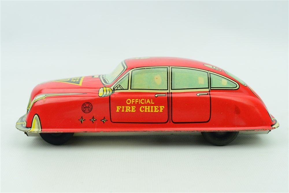 Vintage 1940s-50s Marx Tin Wind Up Official Fire Chief FD Car Toy I4C77 ...