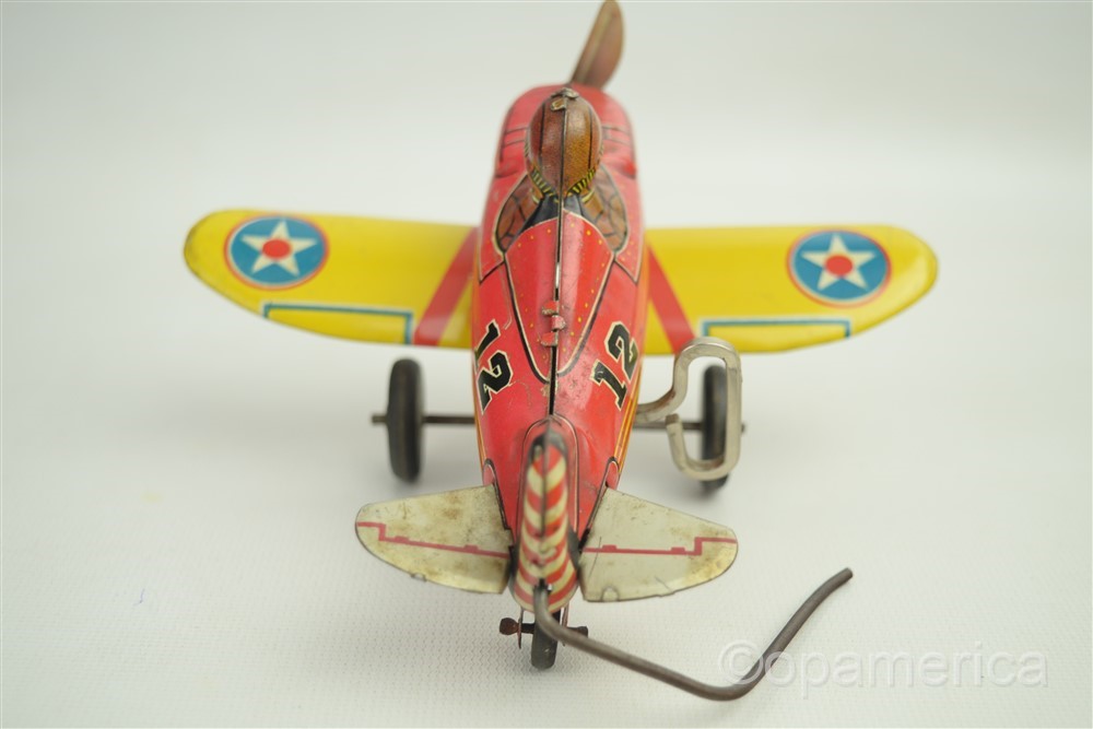 Vintage c. 1947 Marx Tin Wind Up Toy Rollover Plane #27 GD Working 4.75 ...
