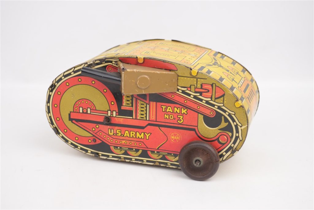 Vintage Louis Marx Lithograph Tin Wind Up Turnover Tank US Army #3 Toy