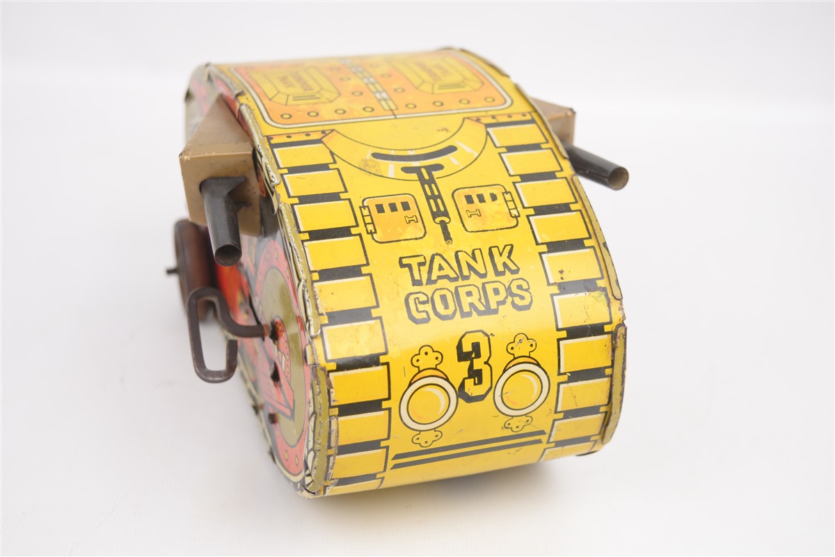 Vintage Louis Marx Lithograph Tin Wind Up Turnover Tank US Army #3 Toy
