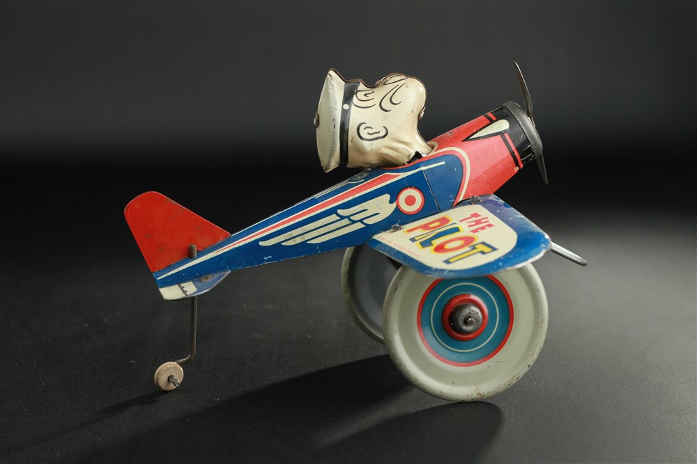 Vintage 1940's Marx Popeye The Pilot Tin Windup Toy Plane Working 7" Long